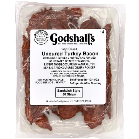 Fully Cooked Uncured Turkey Bacon (50 Count Sandwich Style) - Godshalls ...